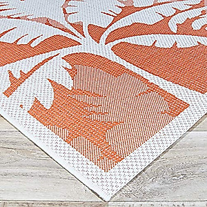 Couristan Monaco Indoor/Outdoor Area Rug for Patios, Decks, Kitchens, and Laundry Rooms, All-Weather, Pet-Friendly and Easy to Clean, Coastal Flora Pattern in Ivory-Orange, 5'3" x 7'6"