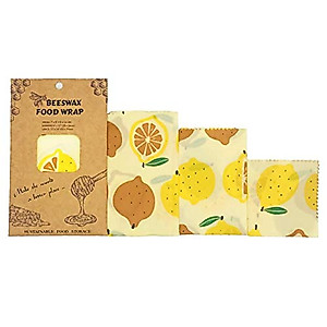 VOVOLO (Lemon Print 3 Size S/M/LReusable Beeswax Food Wraps Eco Friendly Wrappers Sustainable Plastic Free Food Storage Washable Bowl Covers Sandwich Wrappers