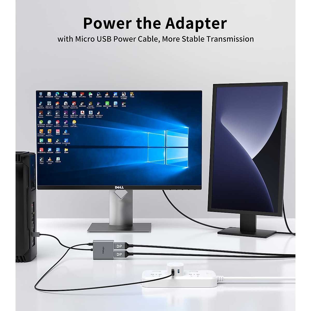 fairikabe DisplayPort to Dual DisplayPort Splitter Adapter 4K60Hz for Dual Monitor Display, MST Display Port Adapter Extend Display 1 in 2 Out, DisplayPort Hub for Desktop PC Laptop