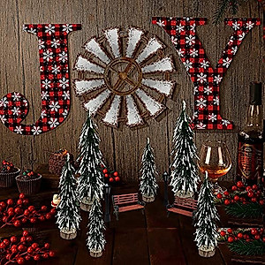 13 Pieces Mini Artificial Christmas Tree Set with Christmas Village Houses 4 Pieces Xmas Street Lamp Post and 2 Pieces Miniature Park Bench Seat for Christmas Table Top Decor