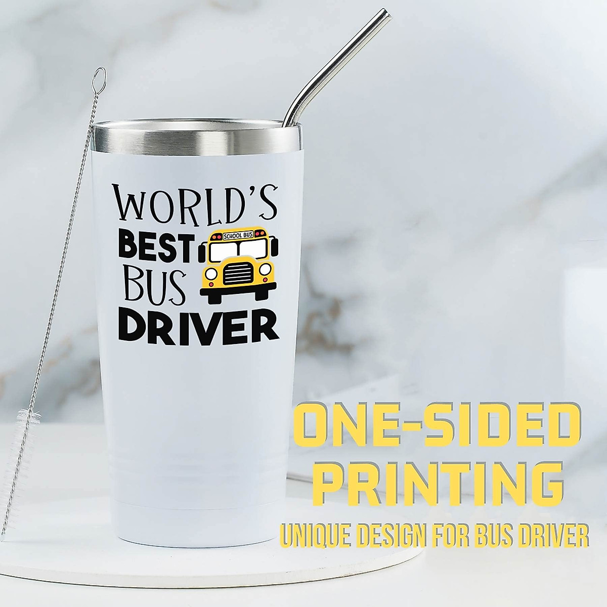 Onebttl School Bus Driver Appreciation Gifts for Women, Men - World's Best Bus Driver - 20oz/590ml Stainless Steel Insulated Tumbler - Thank you Gifts for School Bus Driver