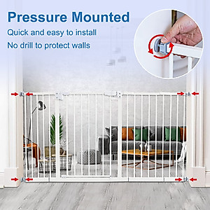 Kinfant Extra Wide Baby Gate - 58-Inch White Doorway & Stair Gate, Tall & Adjustable Extension Pressure Pet Gate, with Extension Kit, Pressure Mount Kit, Wall Cups