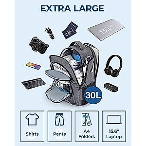 BAGSMART Travel Laptop Backpack, 15.6 inch Anti Theft Laptop Backpack With USB Charger Hole, Water Resistant Grey College bookbag for Women Men, Casual Daily Backpack for travel, Grey