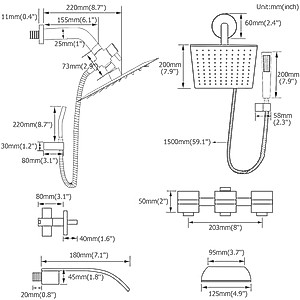 FSCEPIXI 3 Handles Tub Shower Faucet,Bathtub Shower Faucet Set with Tub Spout,Dual 2 in 1 Shower System Complete Tub and Shower Trim Kit,Matte Black