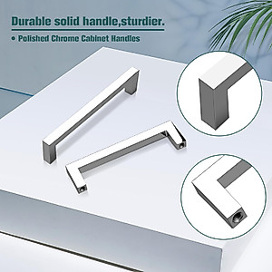 GOBEKOR 30 Pack Chrome Drawer Pulls 3-3/4in(96mm) Hole Center Solid Handles for Cabinets and Dressers Square Kitchen Hardware