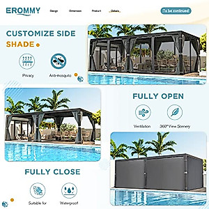 EROMMY 12' x 20' Outdoor Louvered Pergola, Patio Hardtop Gazebo, Sun Shade Shelter, Adjustable Metal Roof Hardtop Gazebo for Deck Patio Garden Yard, Curtains and Netting Included, Gray-Black