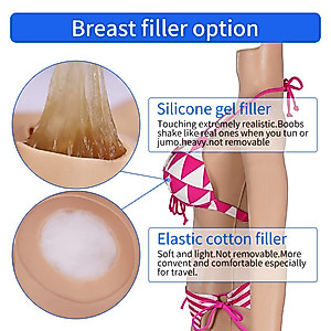 SUAISKR Male to Female Bodysuit with Breast Forms for crossdressers Drag Queen Breastplate shemale fake boobs Transgender (D Cup cotton Insert Suit, Ivory)