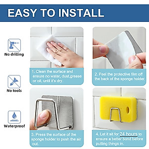 Eksinzenith 2Pcs Sponge Holder for Kitchen Sink，Strong Adhesive Small Sponge Holder，Sink Holder for Brush and Sponge，Premium Rustproof SUS304 Stainless Steel Rust Proof Waterproof (Silver)