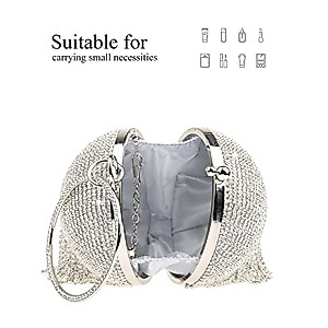 GUOZI Womens Round Ball Crystal Evening Clutch Purse with Tassel, Glitter Rhinestones Crossbody Shoulder Handbag for Wedding Party