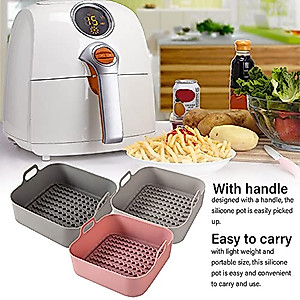 Air Fryer Silicone Pot, Replacement for Paper Liners, Removable Square Silicone Air Fryer Basket with Handle, Silicone Bowl for Air Fryer Oven(Pink)