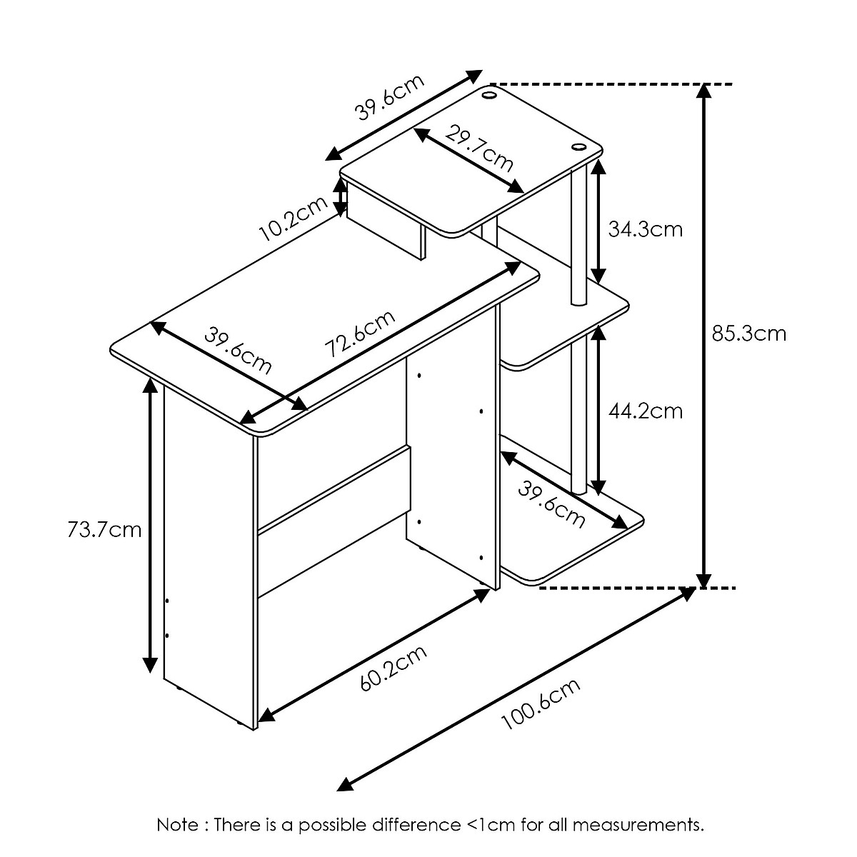 Furinno Efficient Home Laptop Notebook Computer Desk with Square Shelves, Americano/Black
