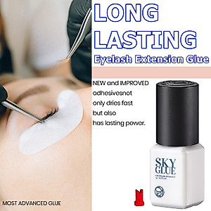 2 Bottles Sky Glue D for Eyelash Extension 5ml - Professional Powerful Strong Black Eyelash Individual Extension Adhesive / 1-2s Fast Drying / 5-6 Weeks Lasting time TUBeauty