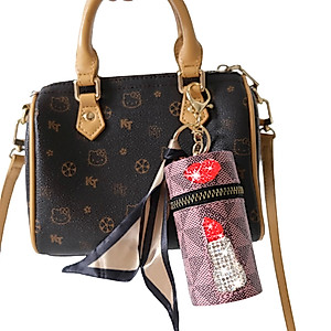 Portable Lipstick Case, 2Pcs Luxury Leather Lipstick Organizer, Mini Travel Zipper Keychain Lipstick Storage Pouche for Purse Bag, Lip Gloss Organizer for Lip Balm (Classic, Pink)