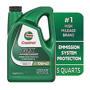 Castrol GTX High Mileage 10W-40 Synthetic Blend Motor Oil, 5 Quarts