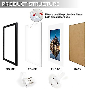 12x16 Picture Frame Set of 4 Black Wood Horizontal & Vertical, 4Pcs 16x12 Photo Frame, Bulk Frames for Wall Hanging Gallery or Tabletop Display