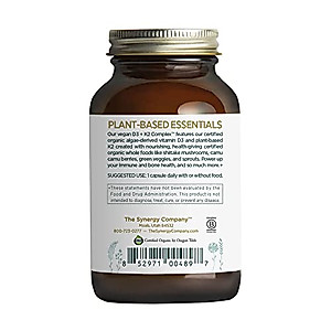 PURE SYNERGY D3 + K2 Complex | 60 Capsules | D3 + K2 Vitamins Made with Organic Ingredients | Non-GMO | Vegan | Made with Organic Vegetables and Fruits