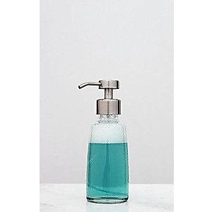 Rail19 Coastal Glass Foaming Soap Dispenser with Metal Pump - for Kitchen and Bathroom Countertop, 8oz (Stainless)