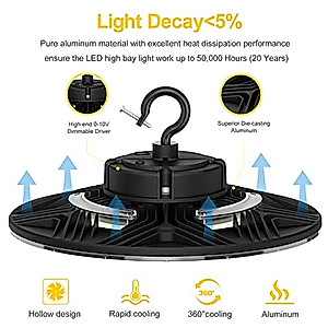 UFO LED High Bay Light 240W 36,000LM AC100-277V Up and Down Lighting 0-10V Dimmable 5000K Daylight Low Bay LED Lights UL/DLC Listed 6' Cable Alternative to 1000W MH/HPS for Garage Factory Warehouse