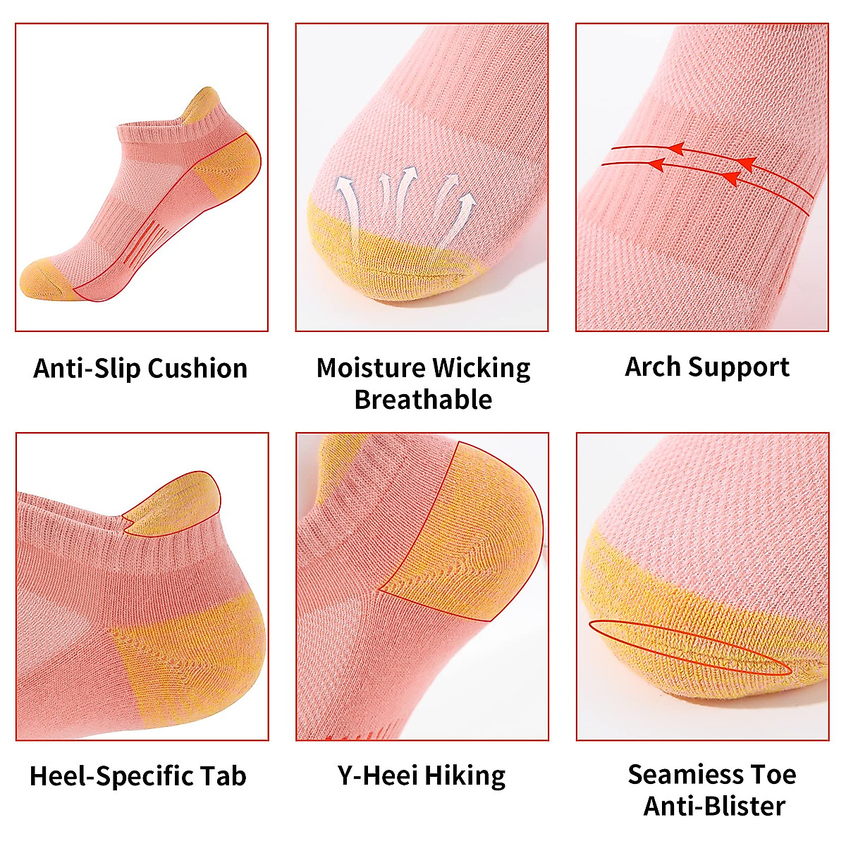 BUDERMMY Running Ankle Socks for Women Athletic Cotton Cushioned 6 Pairs Workout No Show Socks Women (6-8, Mixed Color)