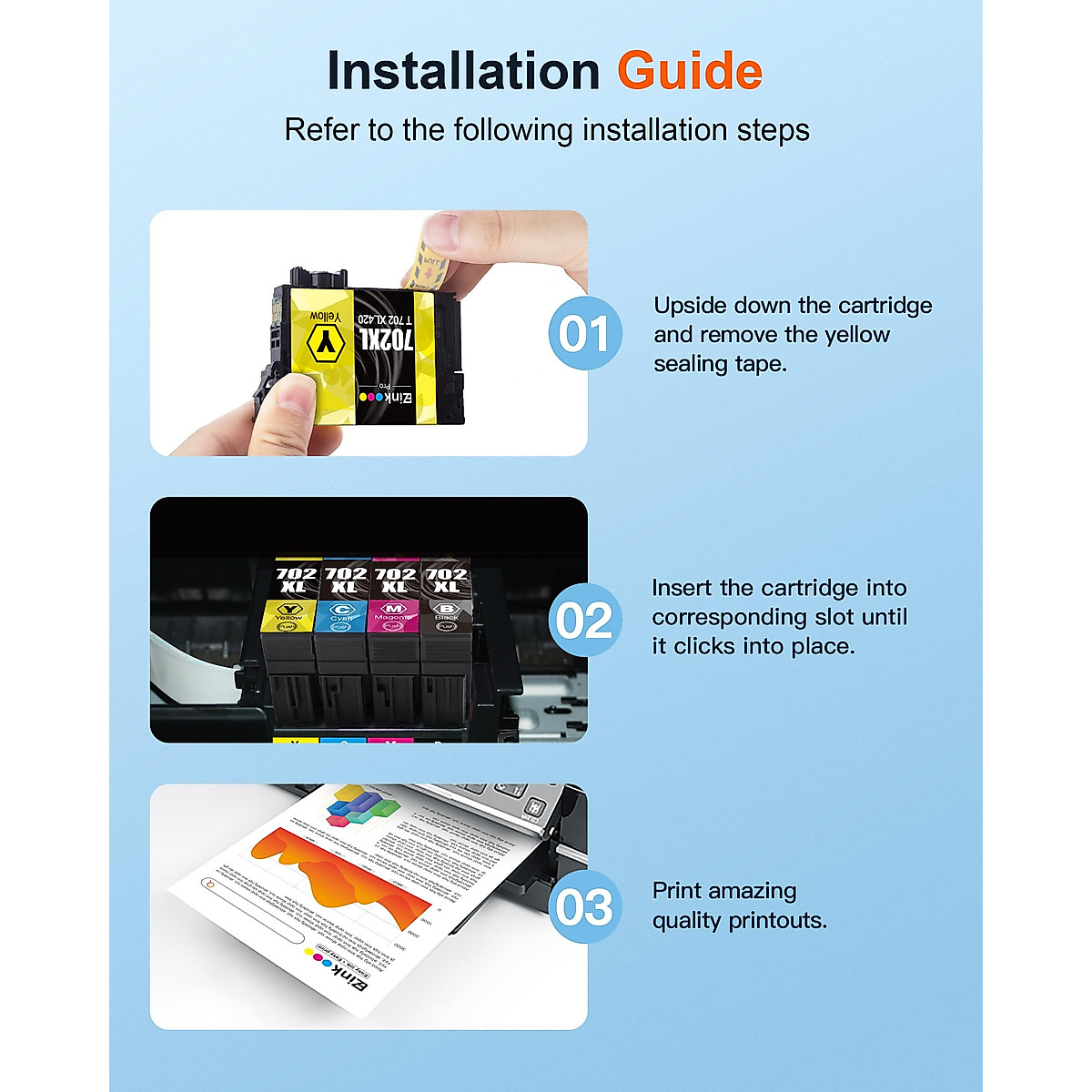 E-Z Ink Pro 702 XL T702XL Ink Cartridge Replacement for Epson 702XL 702 T702 to use with Workforce Pro WF-3720 WF-3730 WF-3733 Printer (1 Large Black, 1 Cyan, 1 Magenta, 1 Yellow, 4 Pack)