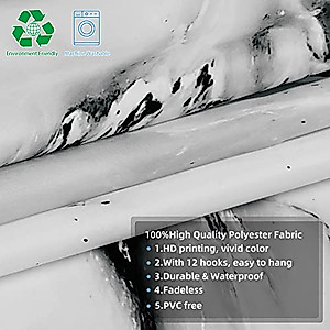 Claswcalor 4 Pcs Grey Marble Shower Curtain Sets with Non-Slip Rug, Toilet Lid Cover and Bath Mat, Abstract White and Gray Shower Curtain with Hooks, Modern Luxury Shower Curtains for Bathroom Decor