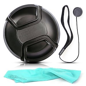 Front Center Pinch Lens Cap Cover Protector + Cap Keeper + Cleaning Cloth for Canon EF-S 18-200mm f/3.5-5.6 is Lens