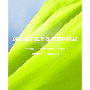 MIER Men's Athletic Shorts Workout Running Quick Dry Lightweight Gym Shorts with Zip Pockets 7" Inseam, Neon Green, Medium