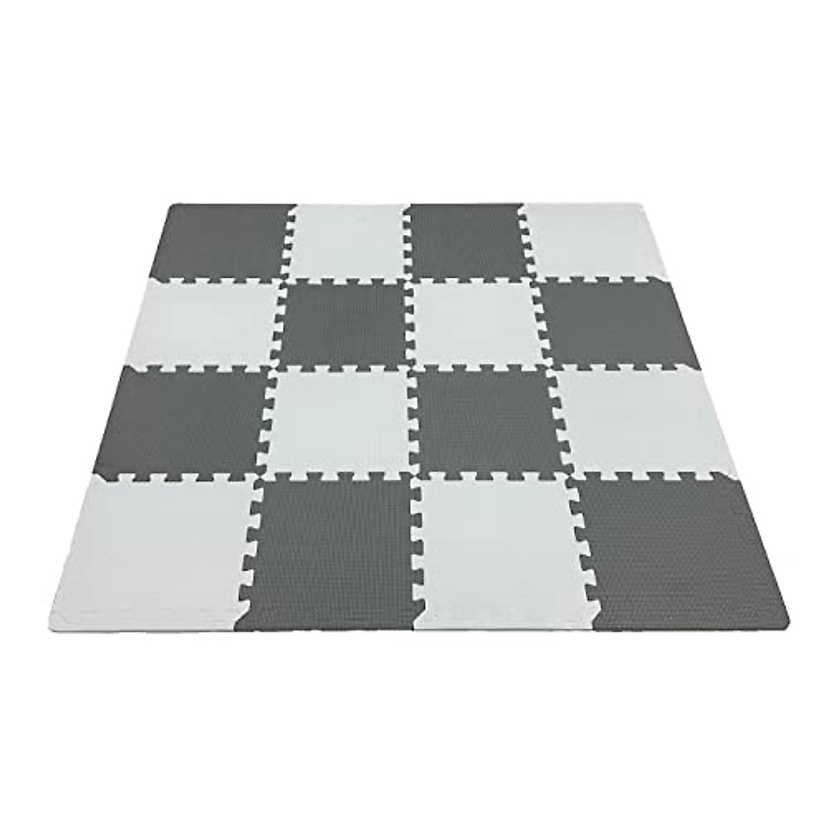 18 Pieces Foam Play Mat, Interlocking Playmat Tiles, Foam Floor Mat Tiles for Kids, Puzzle Play Mat, Exercise Gym Mats – Color of Gray & White with Border
