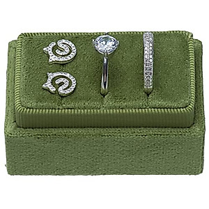 Rectangle Velvet Ring Box Storage 3 Slots for Wedding Ceremony Proposal Engagement Birthday Gift (Olive Green)