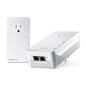 devolo Magic 2 WiFi next Powerline Starter Kit | Mesh Wi-Fi AC | 2000 Mbps | G.hn Wave 2 | Multi-User MIMO | 2 Passthrough Adapters | 3x Gb LAN Ports [2+1] | Plug & Play | Best for smart devices