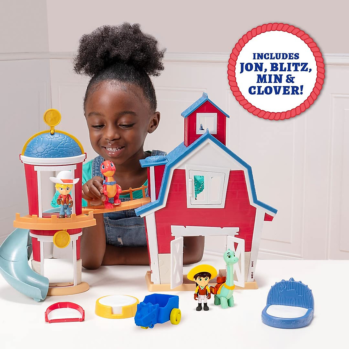 Dino Ranch Clubhouse,Large 12-Inch Playset with Lights & Sound,Features Silo with Slide,Bridge,Extendable Room,2 Dino Ranchers,2 Dinos - Toys for Kids - Amazon Exclusive