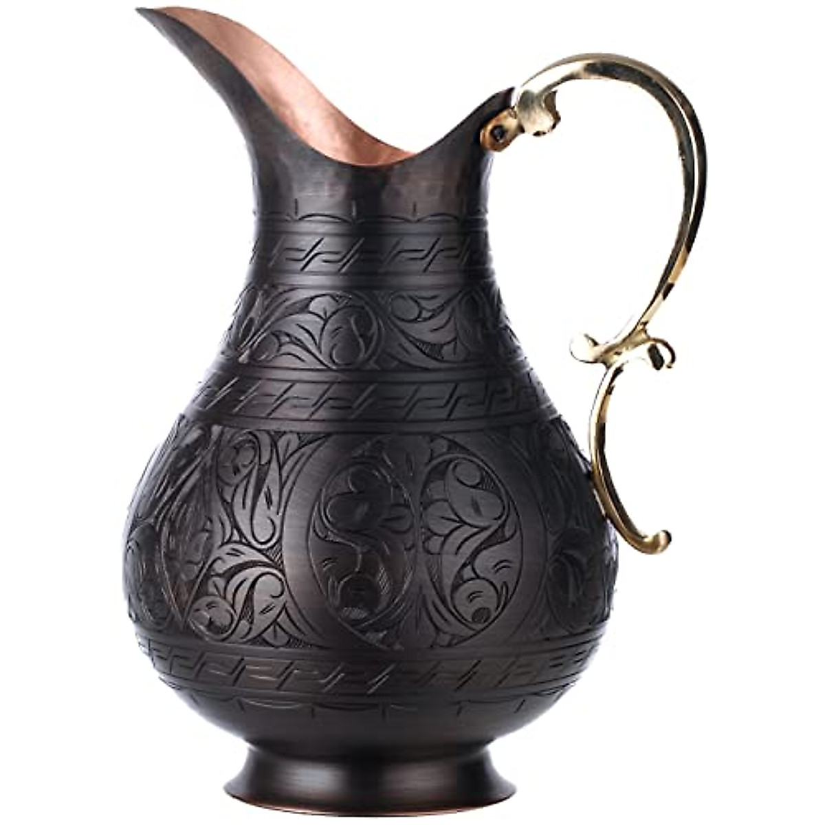 DEMMEX The Pitcher, 1mm Solid Copper Handmade Engraved Copper Pitcher Vessel Ayurveda Jug for Drinking Water, Moscow Mule, Cocktail (Antiqued-Engraved)