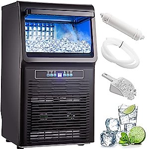 VEVOR 110V Countertop Ice Maker 70LB/24H, 350W Automatic Portable Ice Machine with 11LB Storage, 36Pcs per Tray, Auto Operation, Blue Light, Include Water Filter, Drain Pipe, Scoop