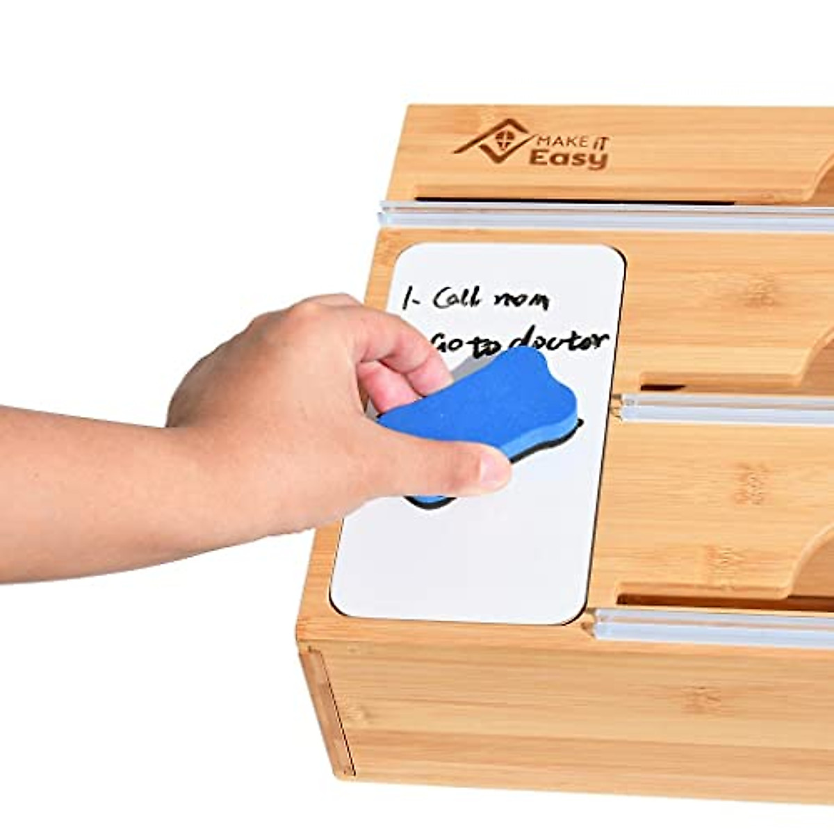 Make It Easy, Plastic Wrap Dispenser - 5 In 1 Wrap Organizer with Blackboard & Side Bag Dispenser - Foil & Wax Dispenser for Kitchen Storage Drawer - 4 Slot