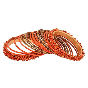 Efulgenz Beaded Bracelet Bangle Set Indian Bangles for Women Faux Pearl Beads Boho Bracelets with Matte Finish Metal Bangles and Oxidized Crystal Metal Ball Bangles Statement Jewelry for Women (20