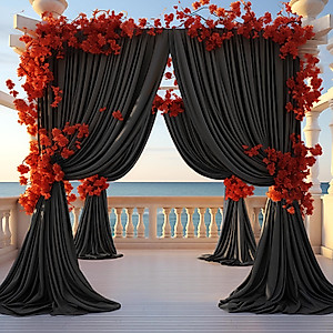 4 Panels Black Backdrop Curtain for Parties Wrinkle Free Black Photo Curtains Backdrop Drapes Fabric Decoration for Birthday Party Wedding 20ft(W) x 10ft(H)