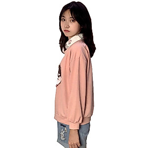 Packitcute Teens Pink Sweatshirt, Spring Autumn Cotton Patchwork Pullover Bunny Print Thin Tops (Pink)