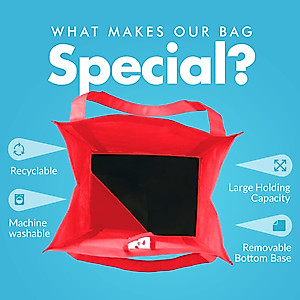 Simply Green Solutions - Reusable Grocery Bags, Wide Tote Bags with 20-Inch Reinforced Handle, Shopping Bags for Groceries, Reusable Gift Bags with Handles, 13 x 15 x 10, Pack of 10, Red