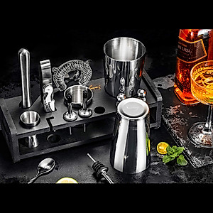 Soing 24-Piece Cocktail Shaker Set,Perfect Home Bartender Kit for Drink Mixing,Stainless Steel Bar Tools with Stand,Velvet Carry Bag & Recipes Cards Included (Silver)