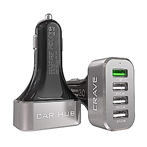 Crave CarHub 54W 4 Port USB Car Charger, Qualcomm Quick Charge 3.0 - Black