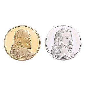 2pcs Challenge,Jesus Commemorative,Christian Religious, Medal Collectible Plated Collection Souvenir Gift(+Silver)