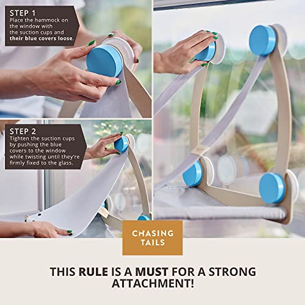 Chasing Tails Cat Window Perch for Indoor Cats - Window Cat Perch, Window Perch for Cats Inside Window Cat Bed, Suction Cup Cat Bed Window, Cat Hammock for Window, Cat Window Seat, Cat Window Hammock