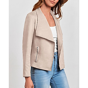 KIRUNDO Women's Faux Leather Suede Jacket 2024 Fall Fashion Light Long Sleeve Cropped Jacket Coats with Pockets(Beige Apricot, Medium)