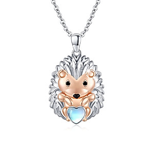 CUOKA MIRACLE Hedgehog Necklace 925 Sterling Silver Cute Hedgehog Pendant Animal Necklace Moonstone Hedgehog Birthday Mother`s day Gift for Women Hedgehog Lovers