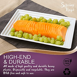 Disposable Plastic Serving Trays 24 Pcs – Heavyweight Fancy 9”x13" Rectangular White Large Serving Platters - Appetizer Tray For All Occasions