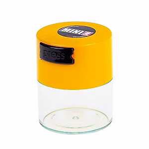 Minivac - 10g to 30 grams Airtight Multi-Use Vacuum Seal Portable Storage Container for Dry Goods, Food, and Herbs - Yellow Cap & Clear Body