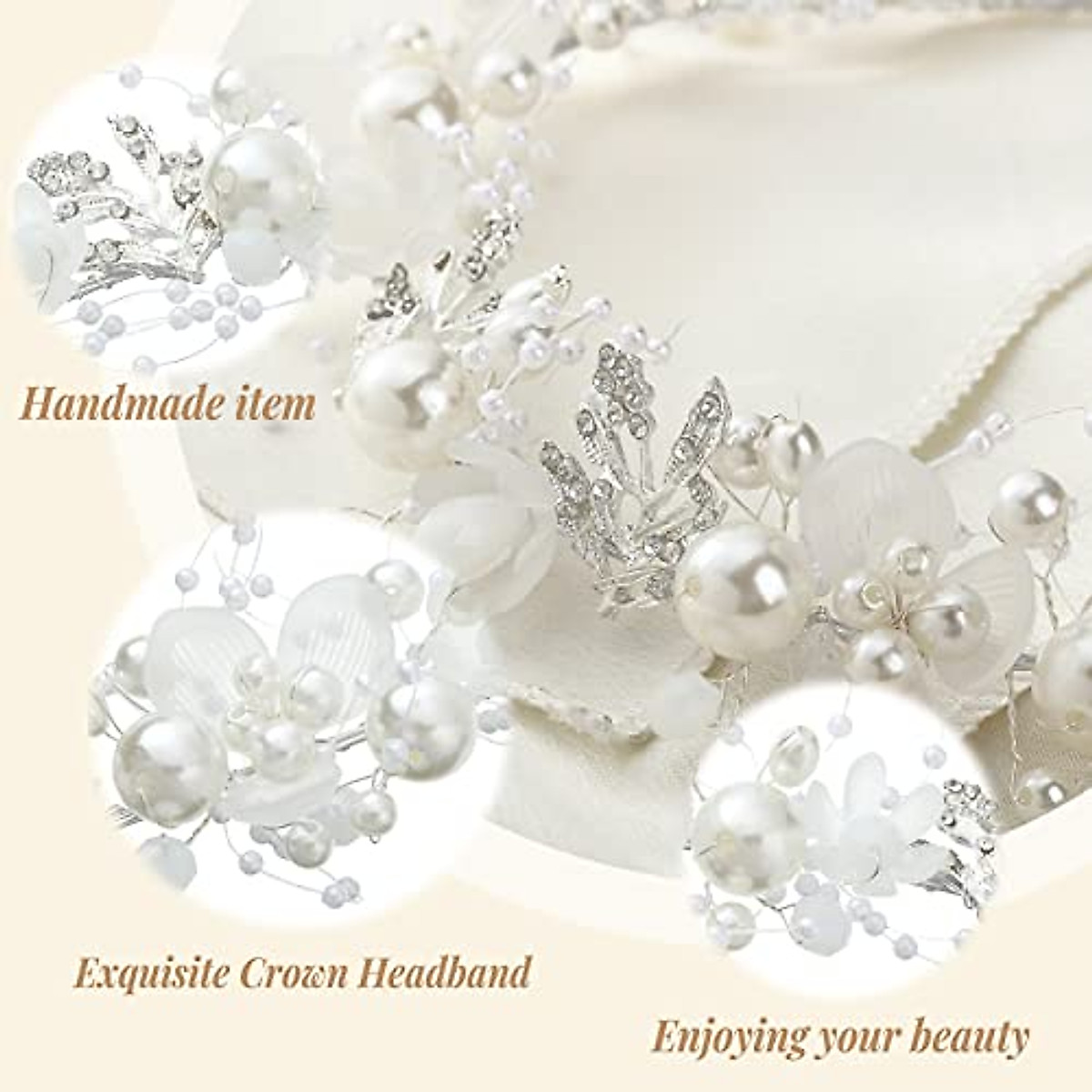 Yinder 3 Pcs Flower Headpiece Hair Accessories for Wedding Flower Headband Flower Crown Floral Tiara Rhinestone Pearl Headband for First Communion Prom(Silver)