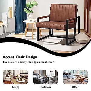 DKLGG Modern Accent Chair Set of 2, Upholstered PU Leather Armchair with Thick Backrest and Seat Cushions, Living Room Chair for Bedroom Apartment Small Space, Ergonomic Design, Brown