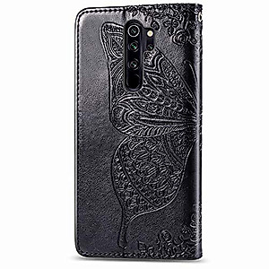 MEIKONST Xiaomi Redmi Note 8 Pro Case, Elegant Embossed Black Butterfly Soft PU Leather Flip Wallet Case with Stand Magnetic Closure Protective Cover for Xiaomi Redmi Note 8 Pro,SD Black Butterfly