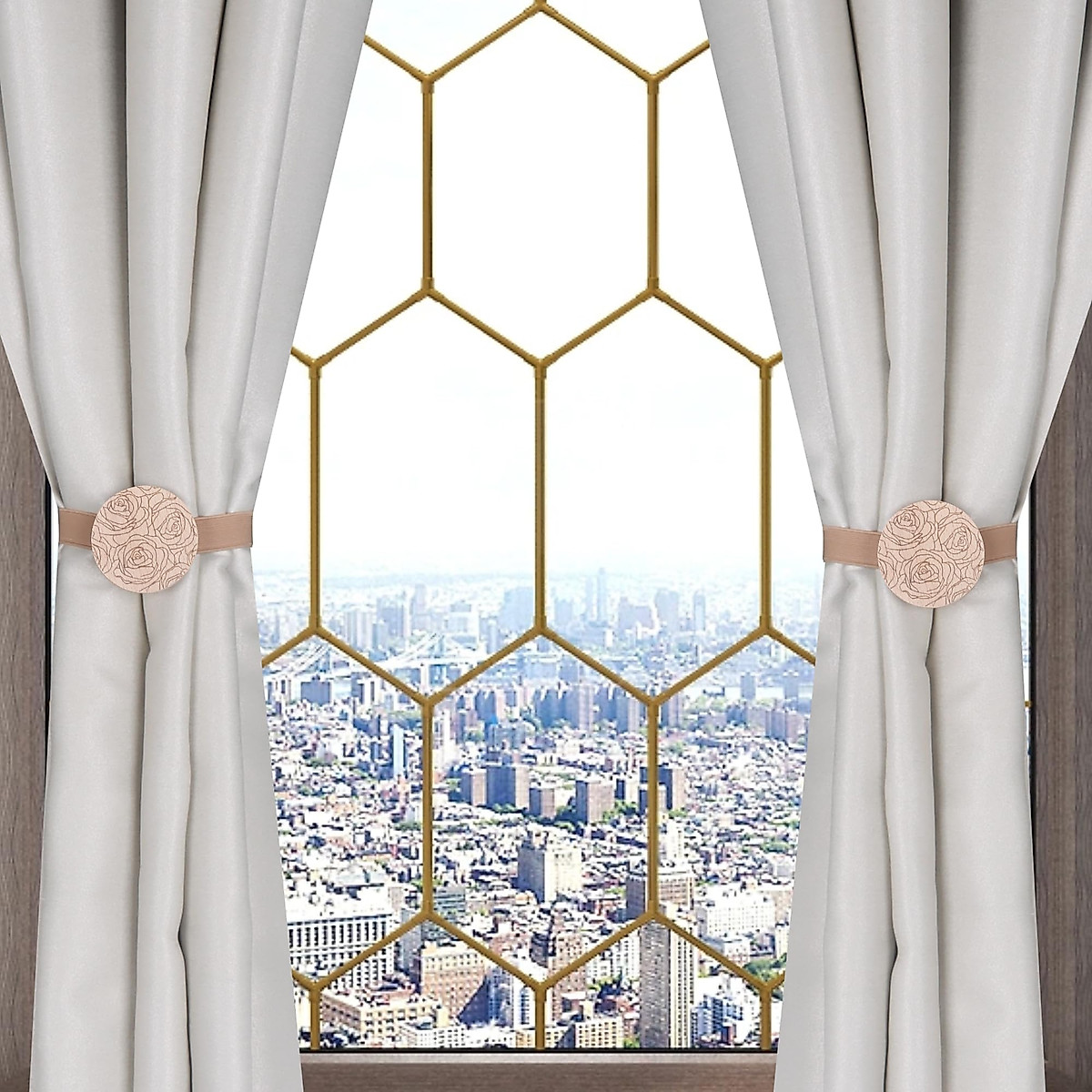 OCIOLI 2 Pack Magnetic Curtain Tiebacks, Rose Curtain Holdbacks Curtain Tiebacks Curtain Ties Magnetic Tie Backs Curtain Pull Backs Curtain Tie Backs for Curtains